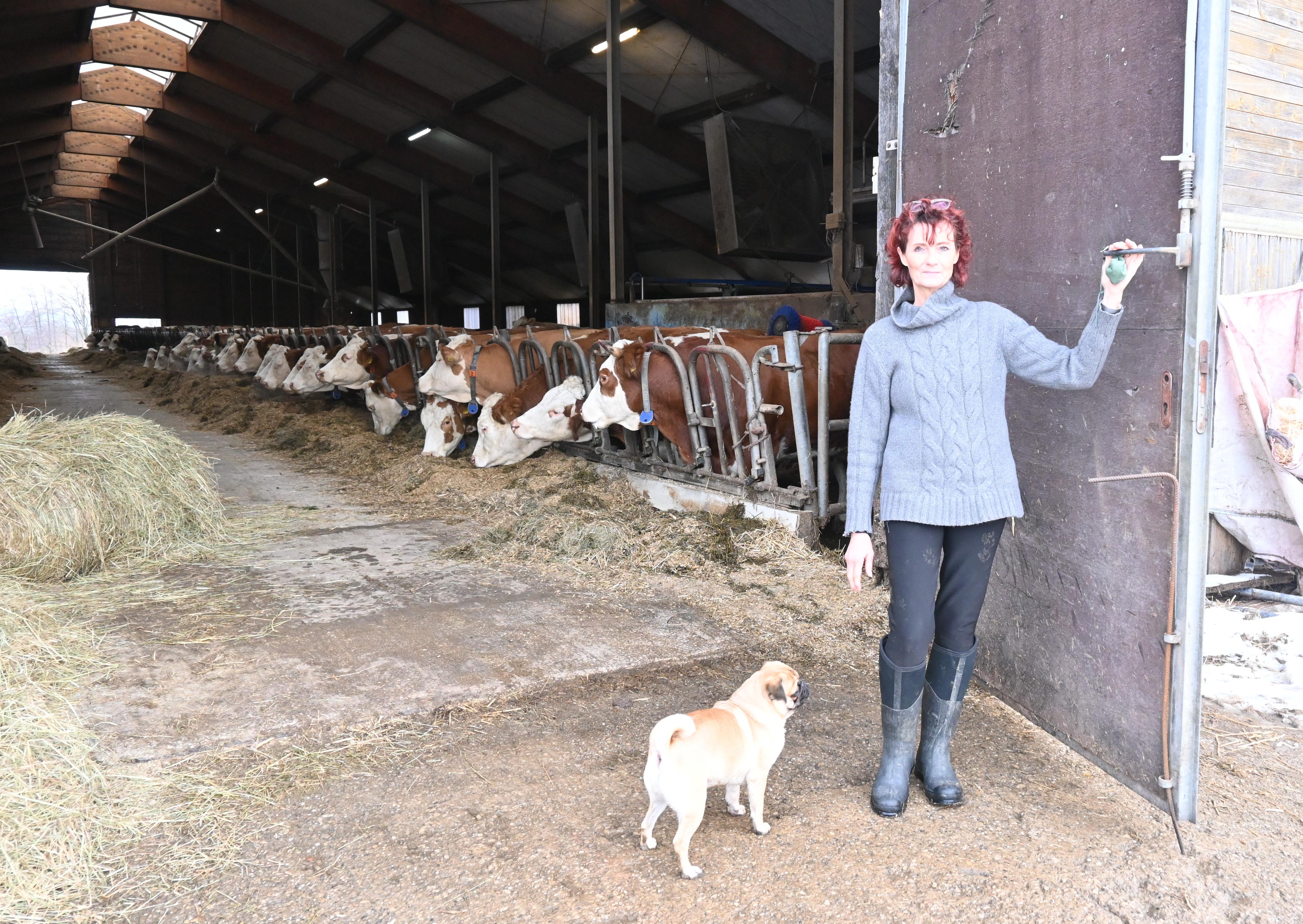 Beate Schmidt öffnet das Tor zum Kuhstall in Reuth