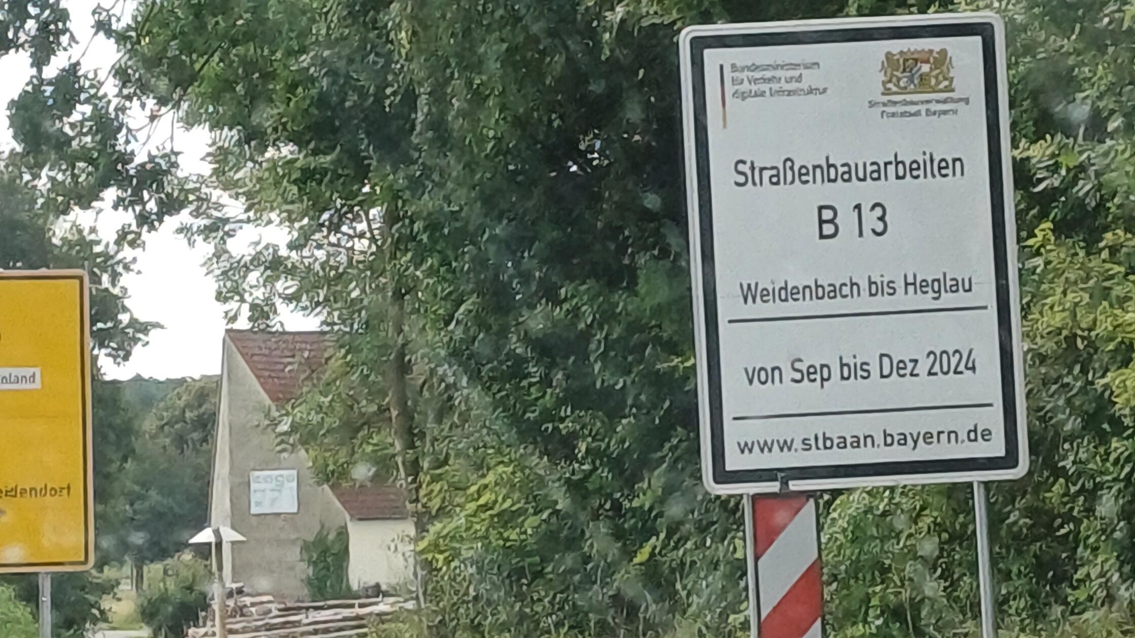 Bundesstraße 13 bei Merkendorf: Die Bauarbeiten auf der B 13 beginnen